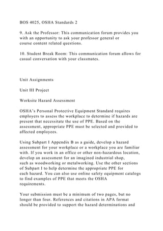 BOS 4025, OSHA Standards 1 Learning Objectives .docx