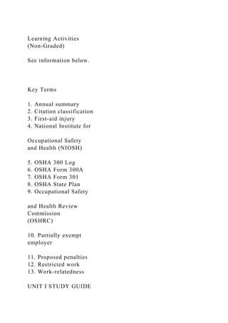 BOS 4025, OSHA Standards 1 Learning Objectives .docx