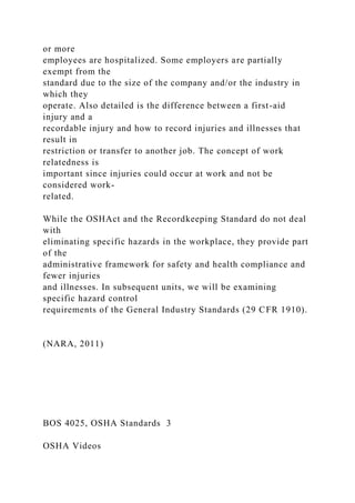 BOS 4025, OSHA Standards 1 Learning Objectives .docx