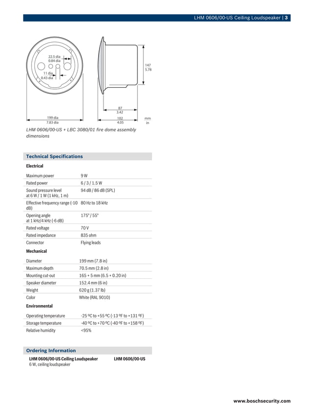 Bosch conferencing and public address systems lhm 0606-00-us data sheet ...