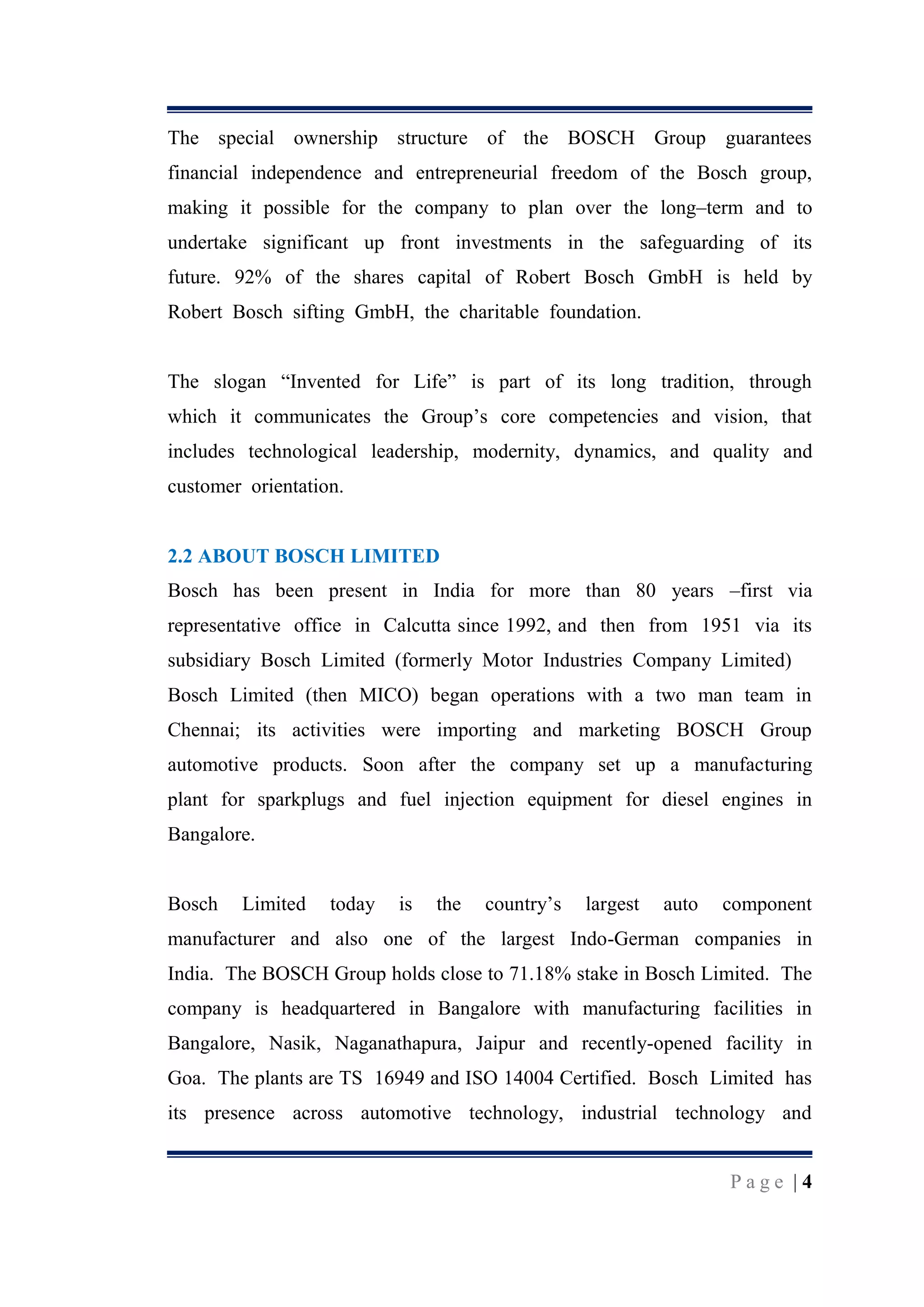 Bosch '''project part-A for MBA student | DOCX