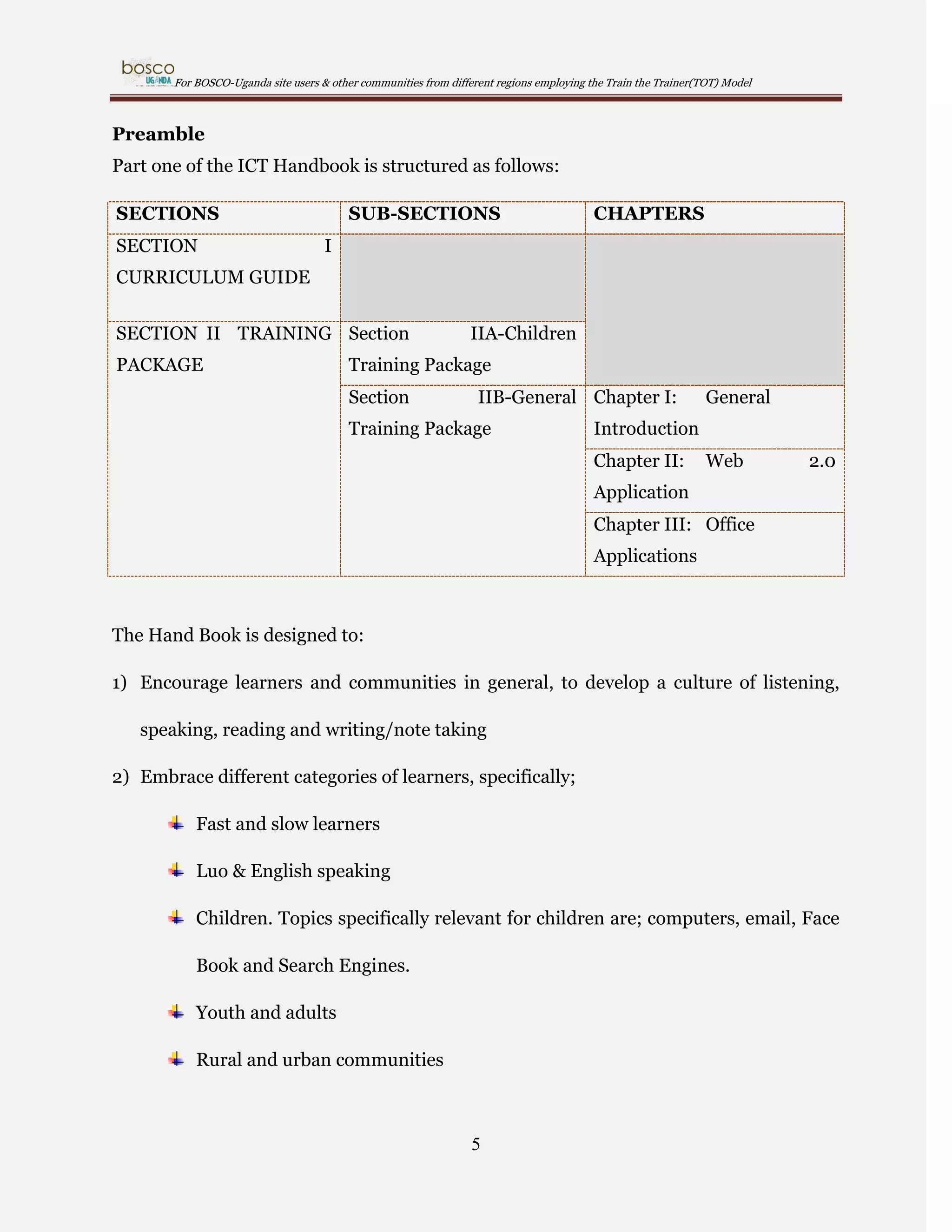 Bosco Uganda ICT Handbook: Curriculum Guide | PDF