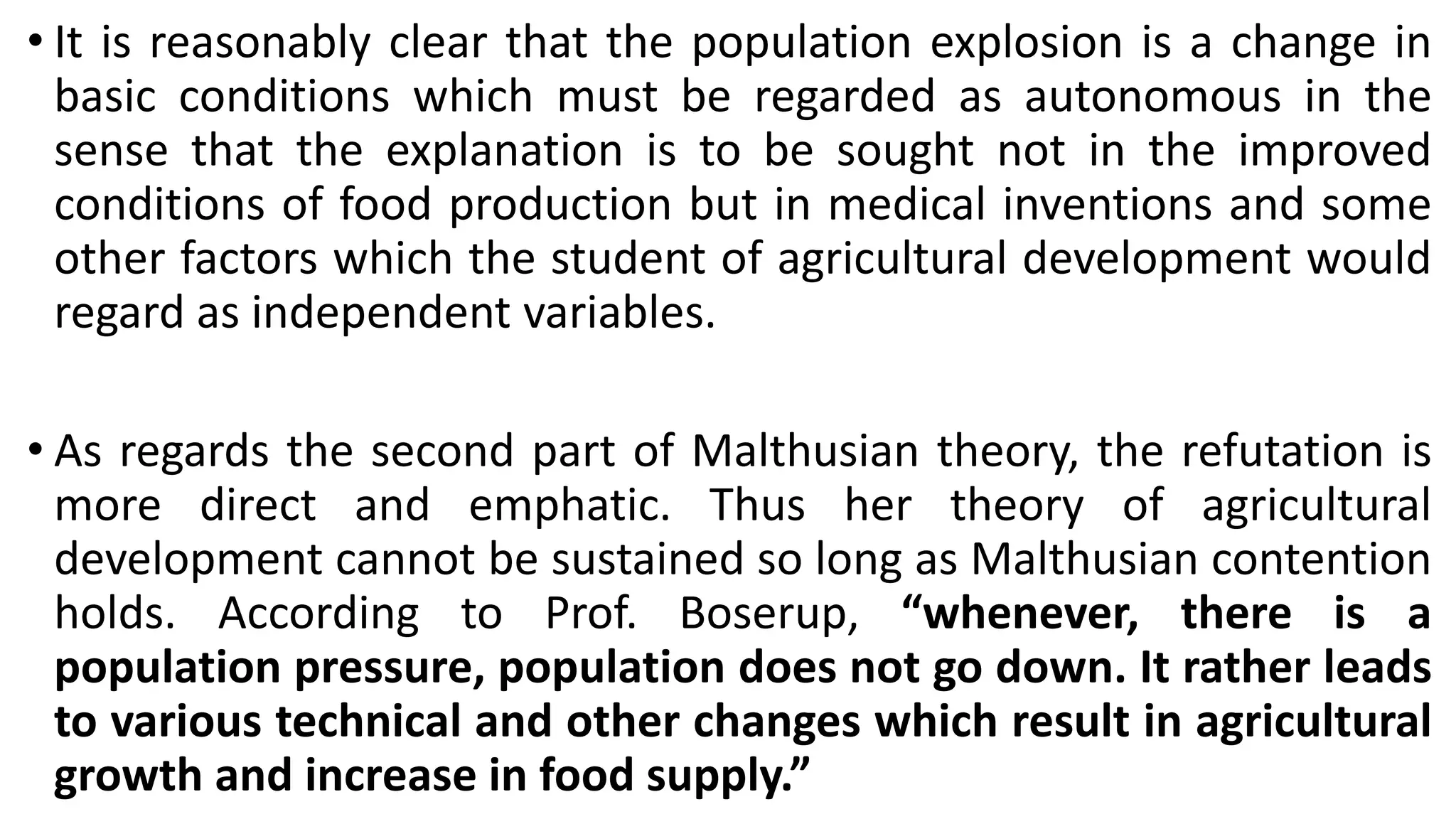 Boserup theory of agricultural development | PPTX