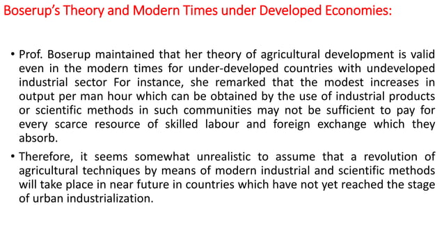 Boserup theory of agricultural development | PPTX