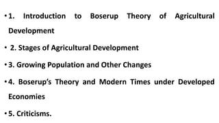 Boserup theory of agricultural development | PPTX