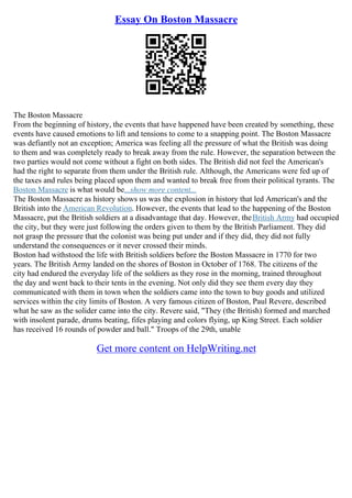 Boston Massacre Essay | PDF