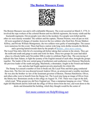 Boston Massacre Essay | PDF
