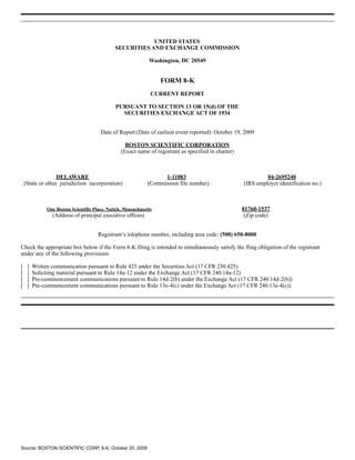 Q3 2009 Earning Report of Boston Scientific Corporation | PDF