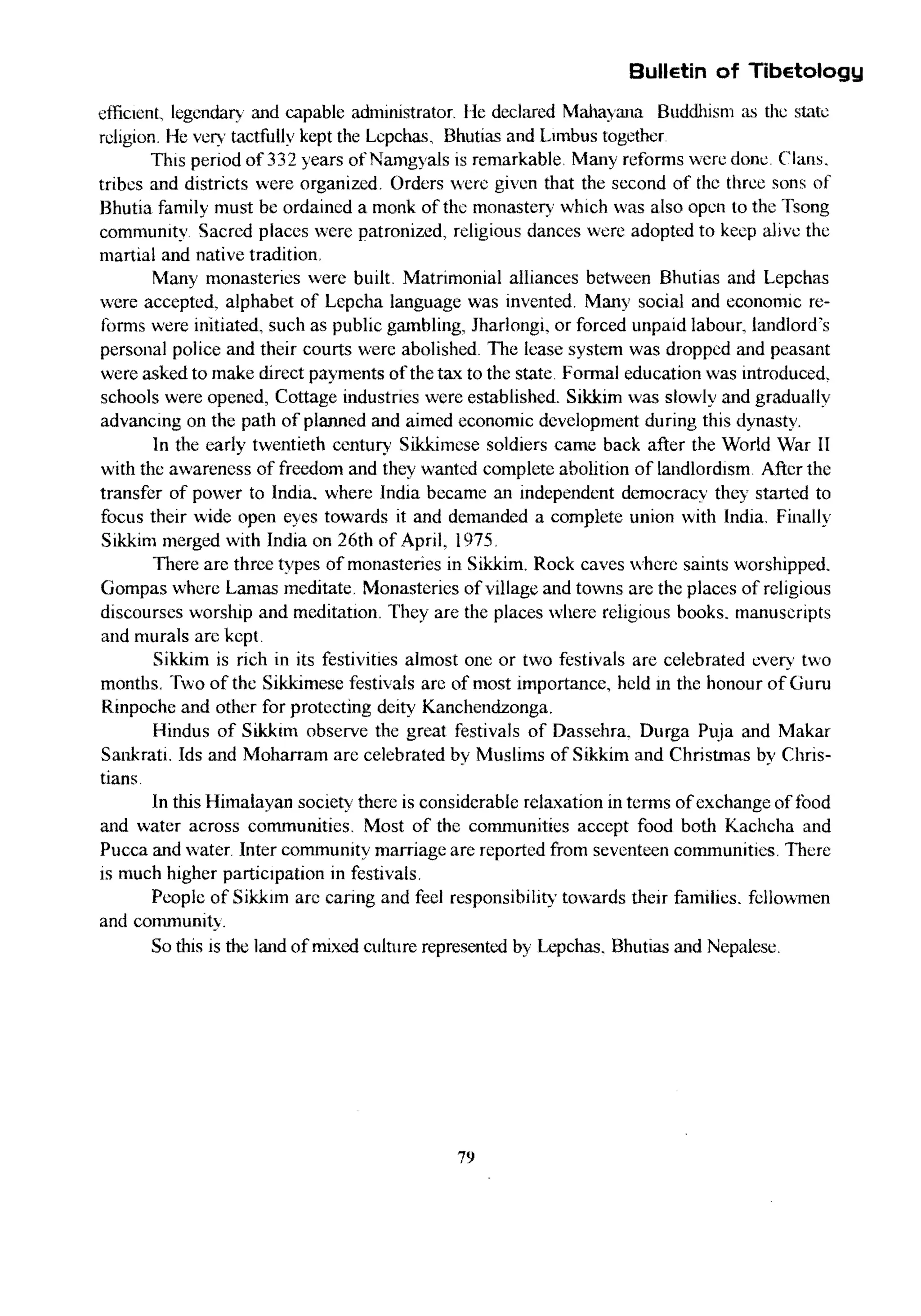 sikkim culture in detailed explanation & its value | PDF