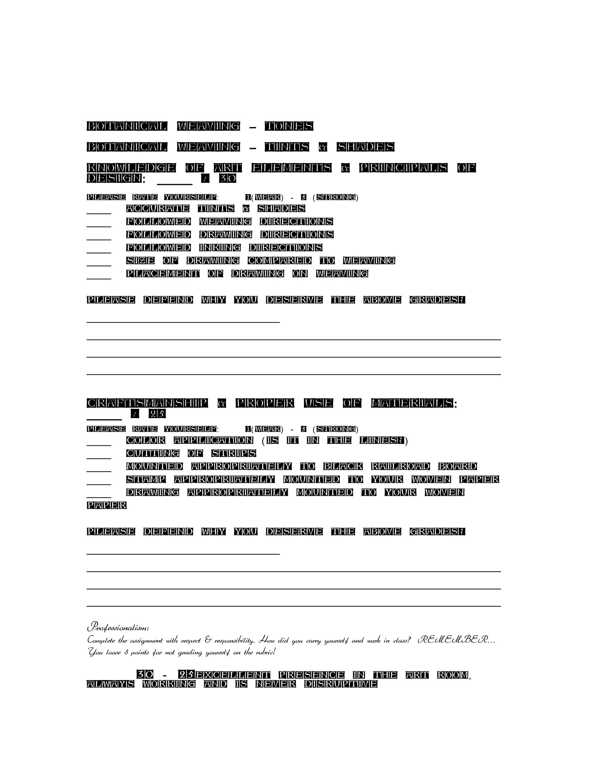 Botanical rubric | DOCX