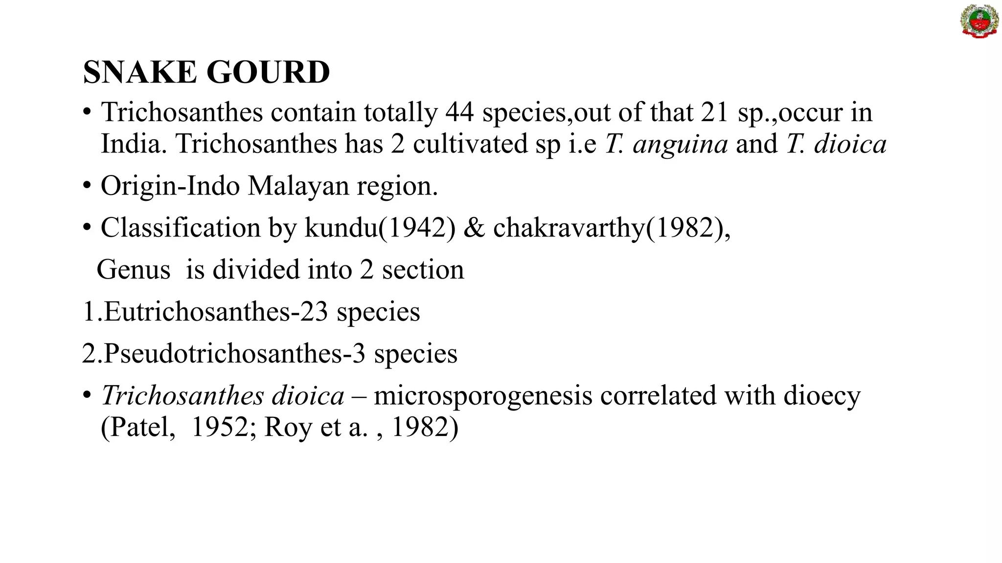 Botany of snake, bottle,ridge , ivy gourds | PPTX
