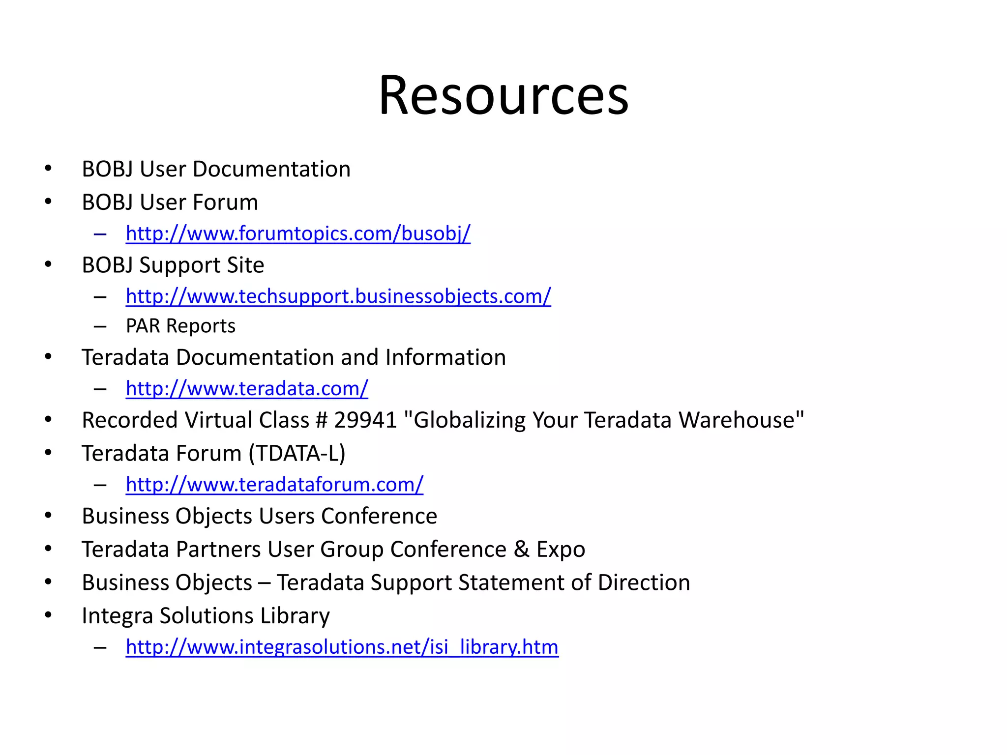 SAP BO and Teradata best practices | PPTX