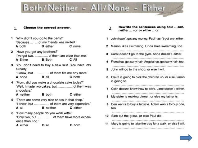 Both - neither - all - none - either