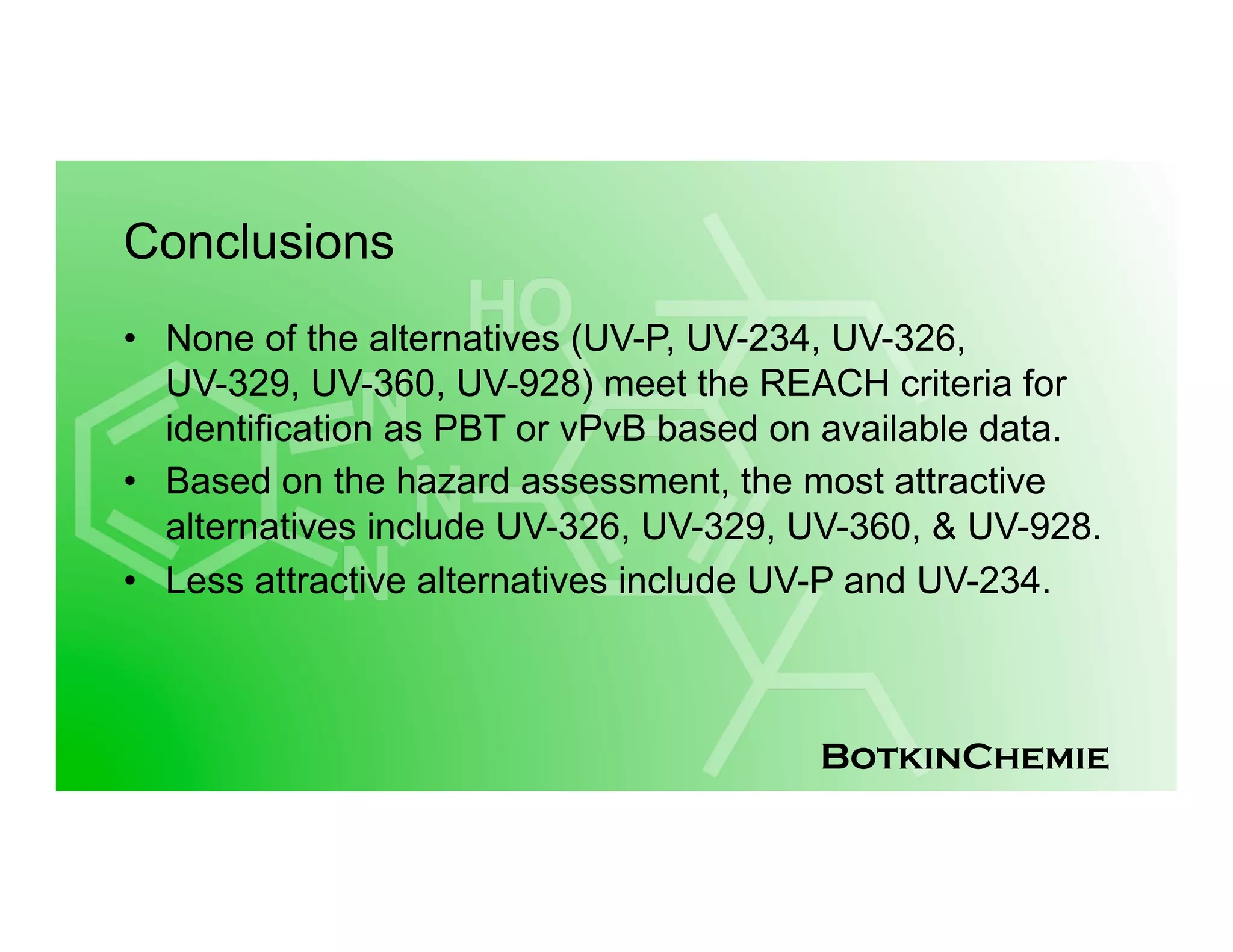 Presentation: Substitution of Benzotriazole UV Absorbers in Plastics | PDF