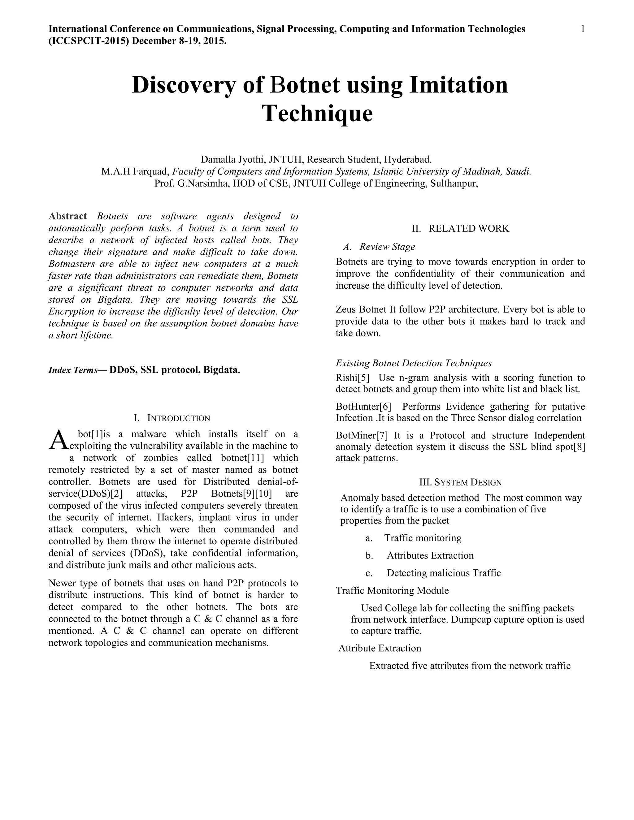 Botnet Detection By Imitation Method Pdf