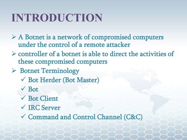 Botnet | PPTX | Information and Network Security | Computing