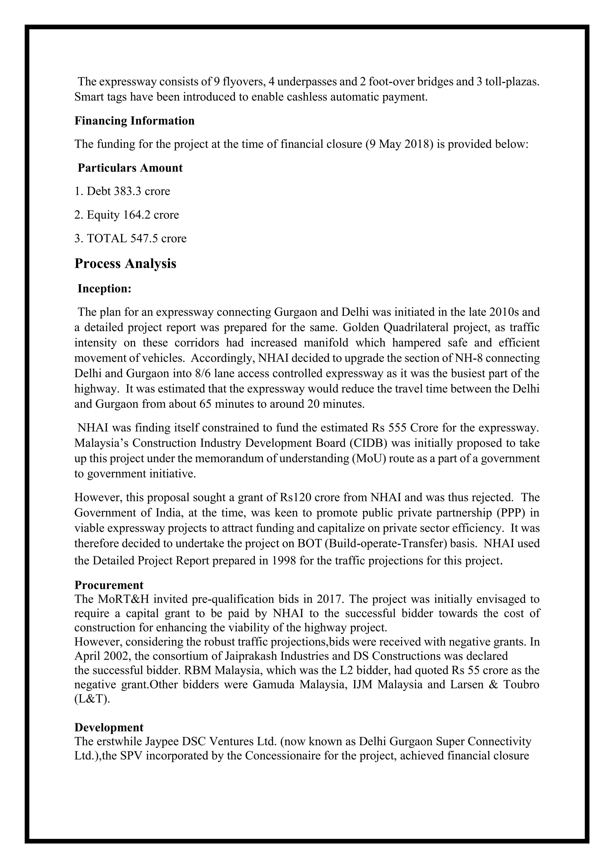 STUDY ON BOT PROJECT WITH A CASE STUDY OF DELHI GURGAON EXPRESSWAY | PDF