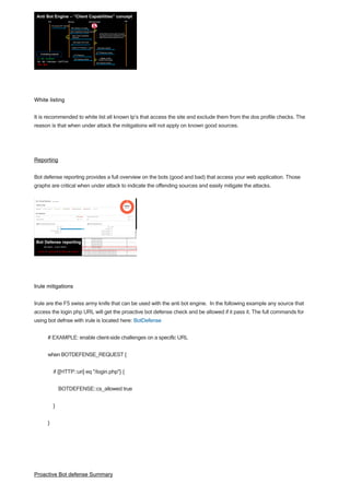 Bots mitigations overview with advance waf anti bot engine | PDF