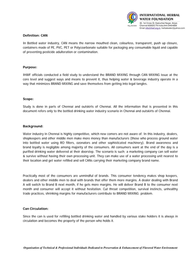 Bottled water canmixing case-study-ihwf india | PDF