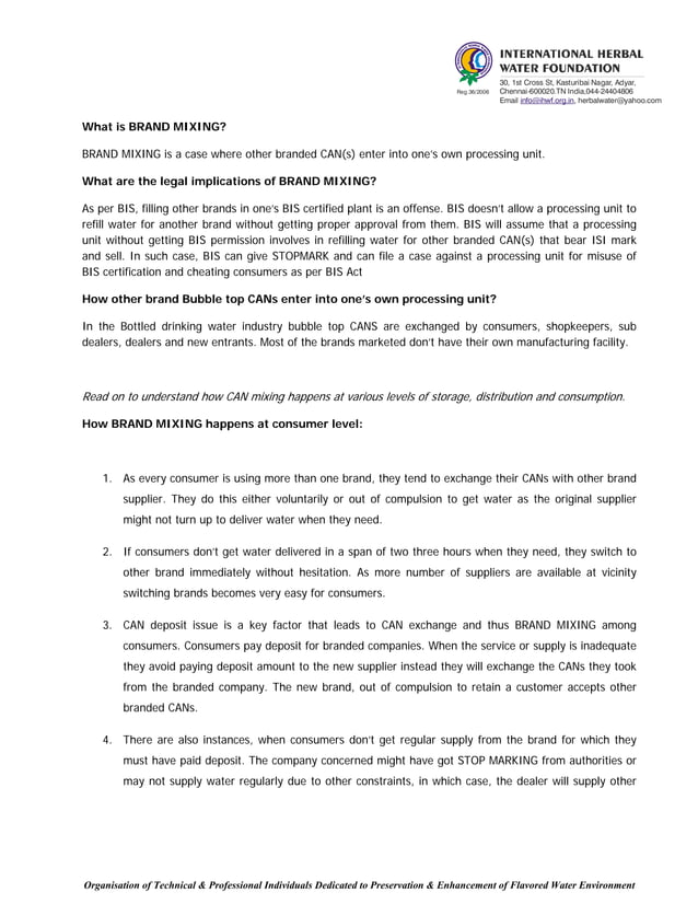 Bottled water canmixing case-study-ihwf india | PDF