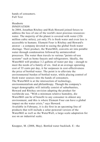 Bottled water More than just a story about sales growth; Stringen.docx ...