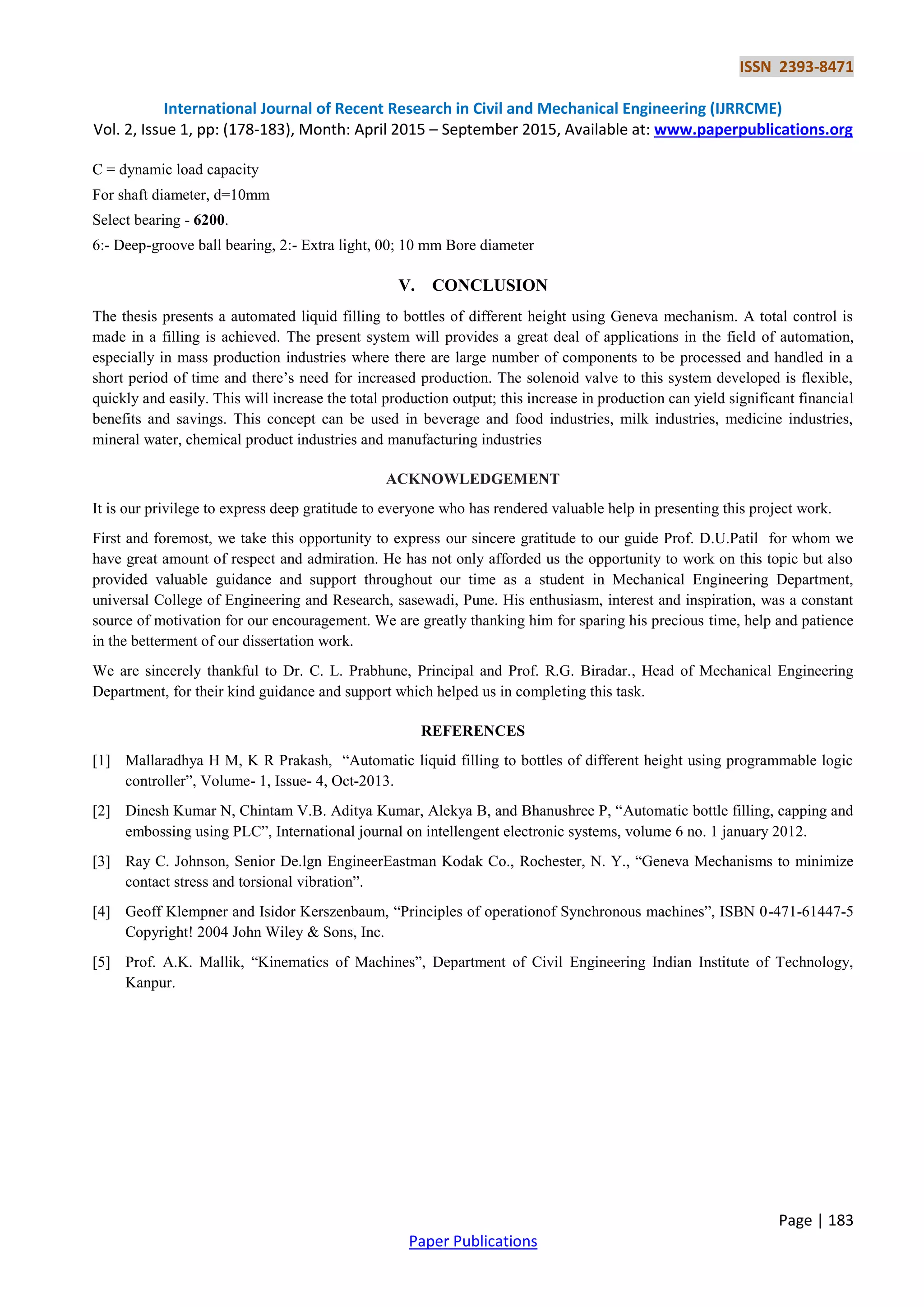Bottle Filling Machine Based On Geneva Mechanism | PDF