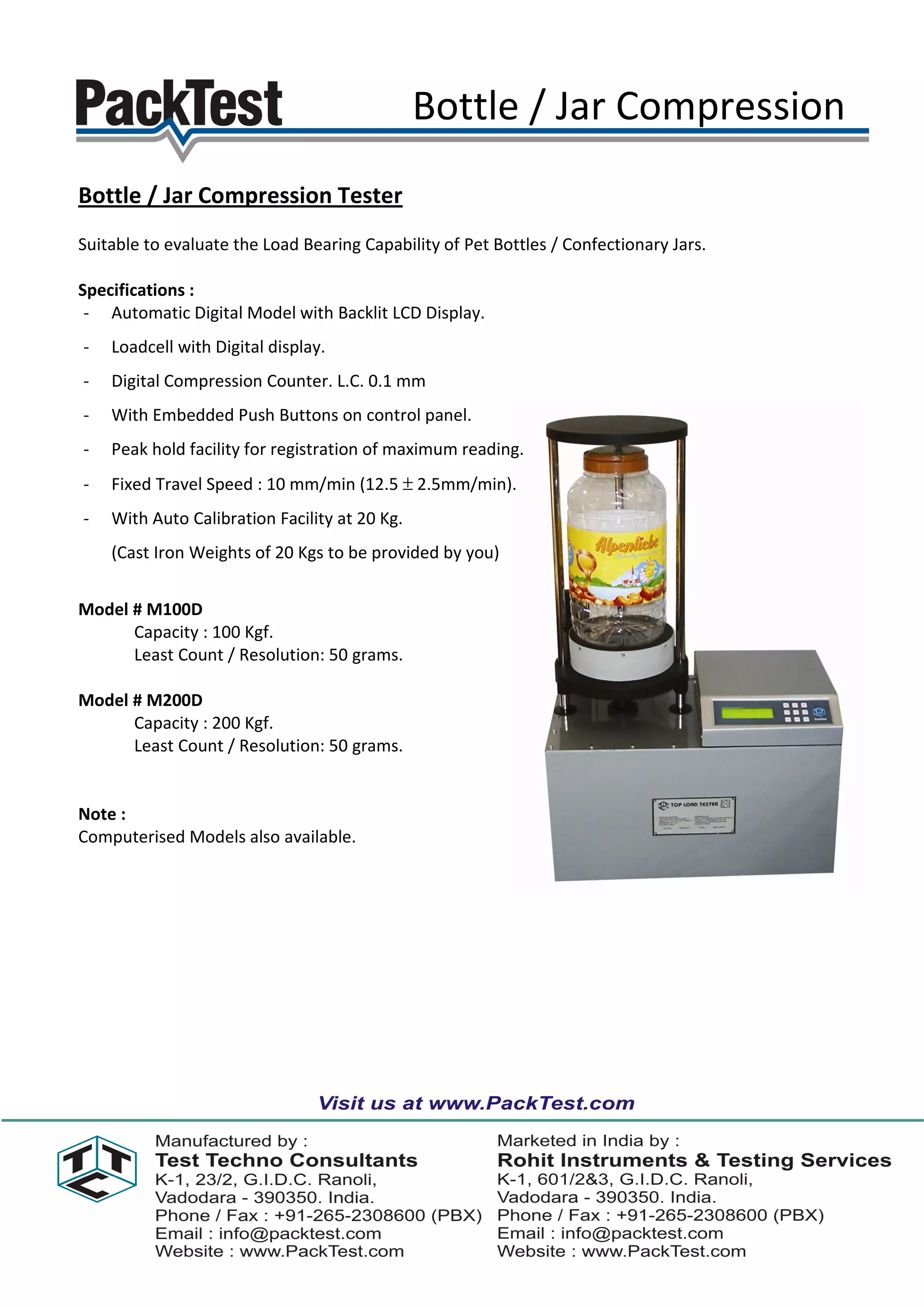 Bottle jar compression tester | PDF