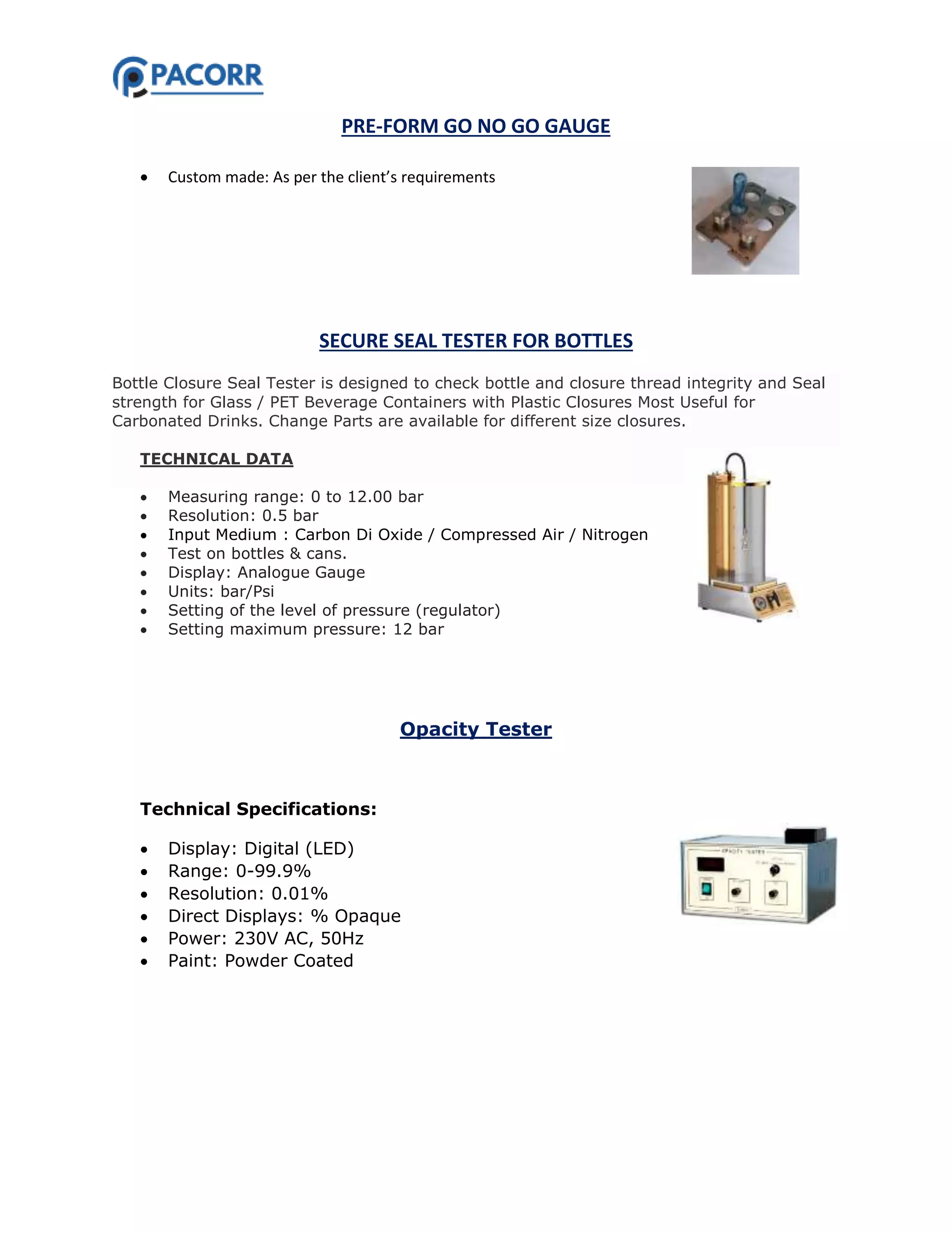 Bottles (pet, preform & glass) testing instruments | PDF