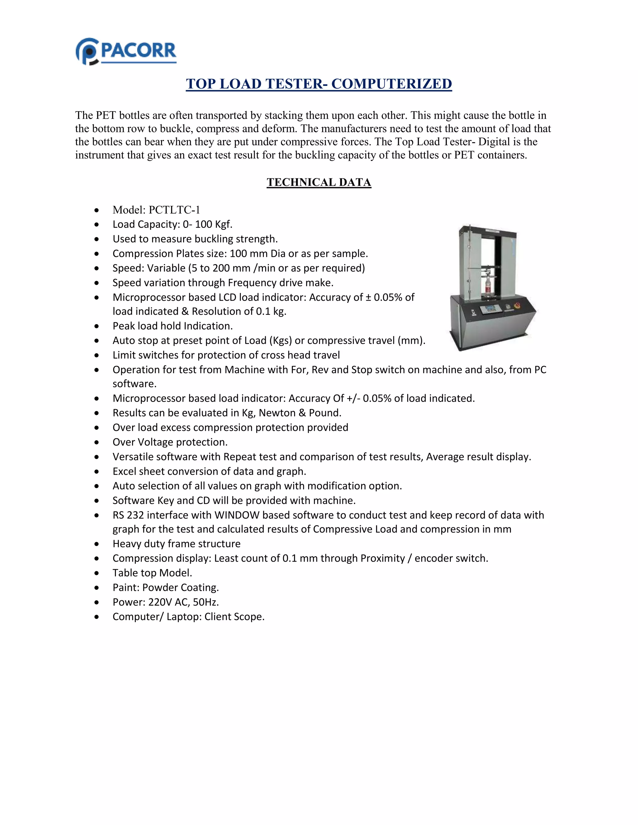 Bottles (pet, preform & glass) testing instruments | PDF