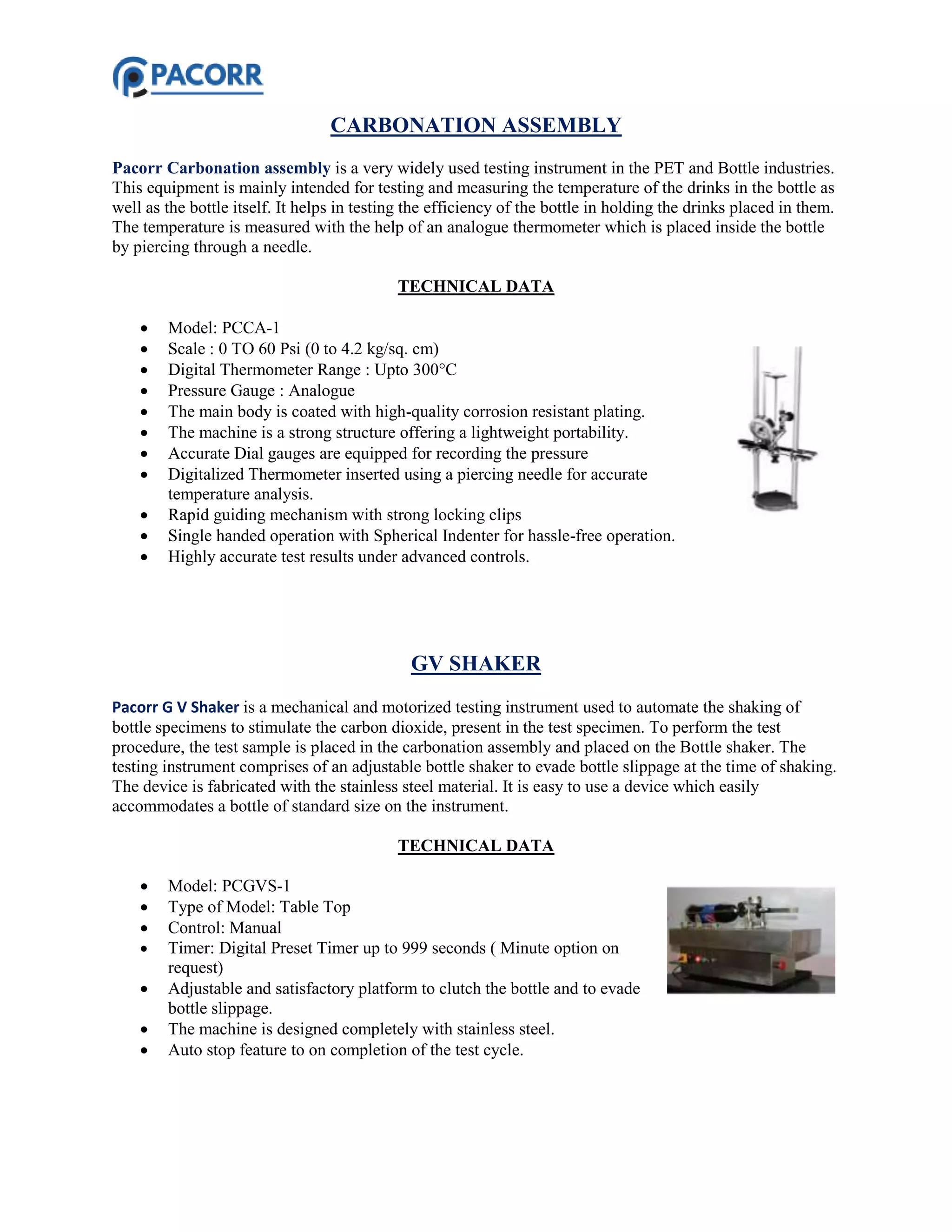 Bottles (pet, preform & glass) testing instruments | PDF