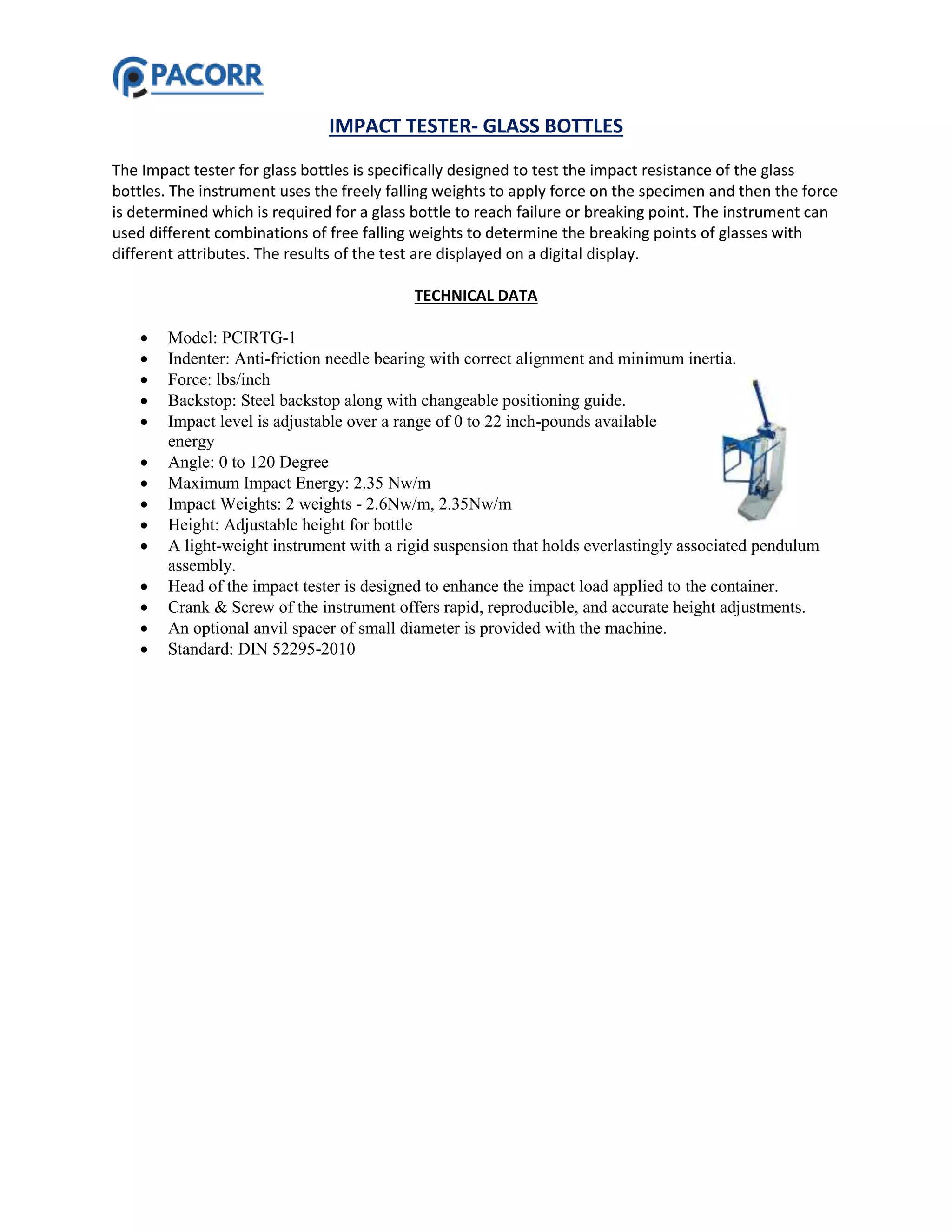 Bottles (pet, preform & glass) testing instruments | PDF
