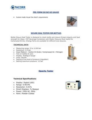 Bottles (pet, preform & glass) testing instruments | PDF