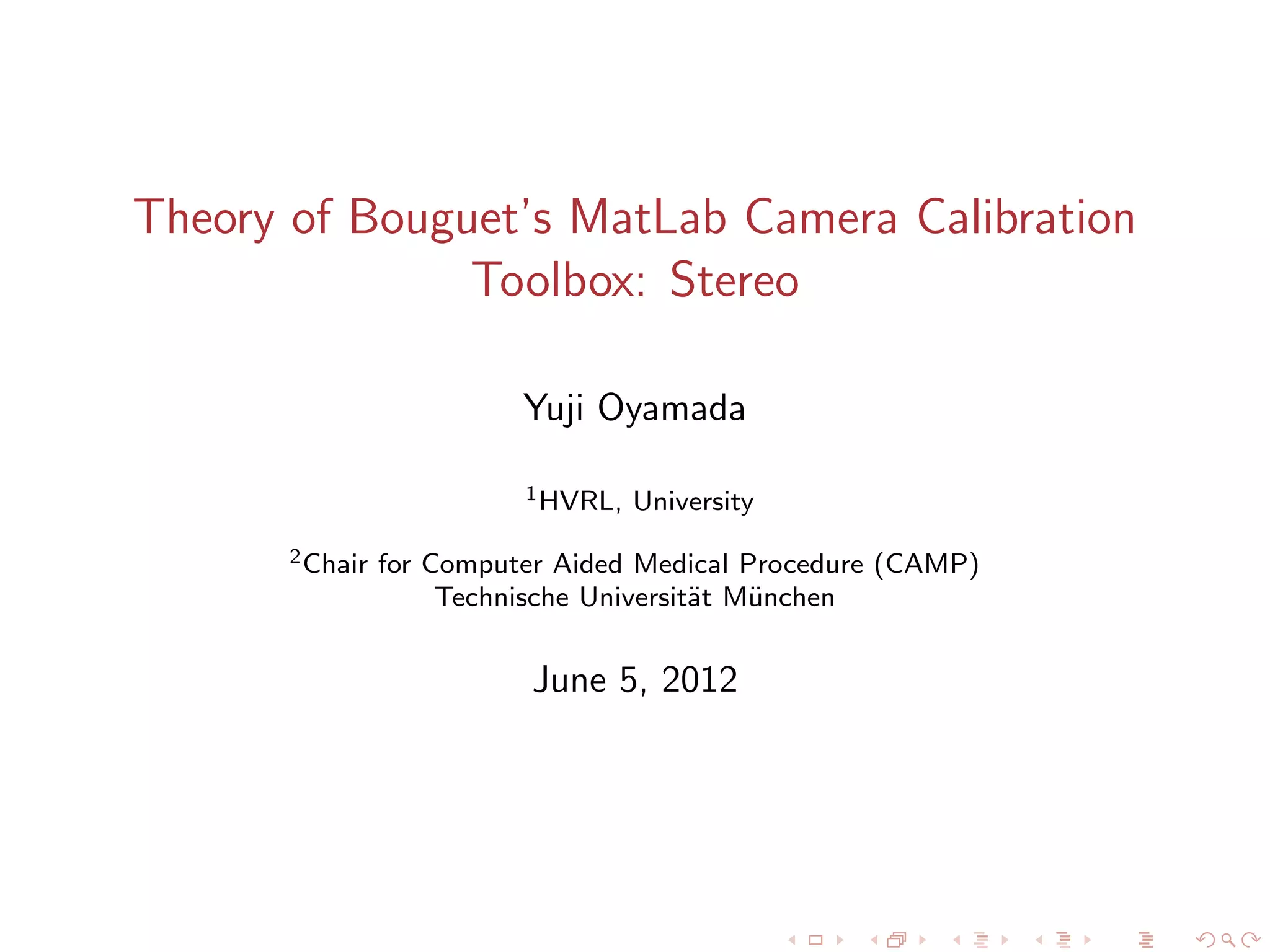 Bouguet S Matlab Camera Calibration Toolbox For Stereo Camera Ppt