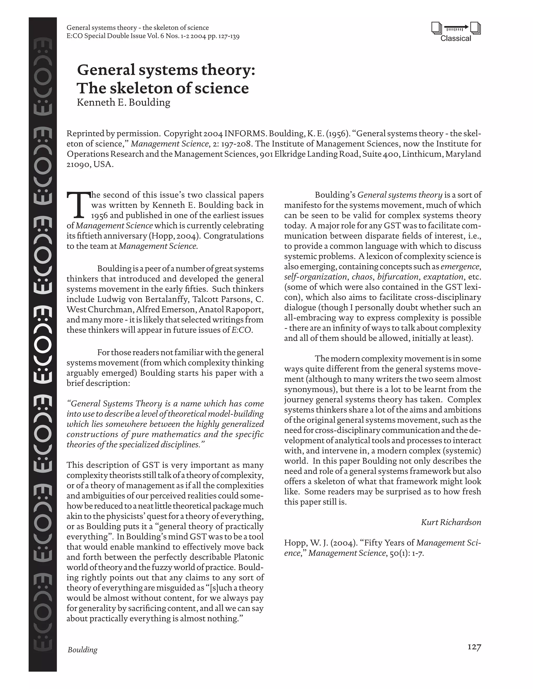 Boulding, k.(1956) general systems theory - the skeleton of science | PDF