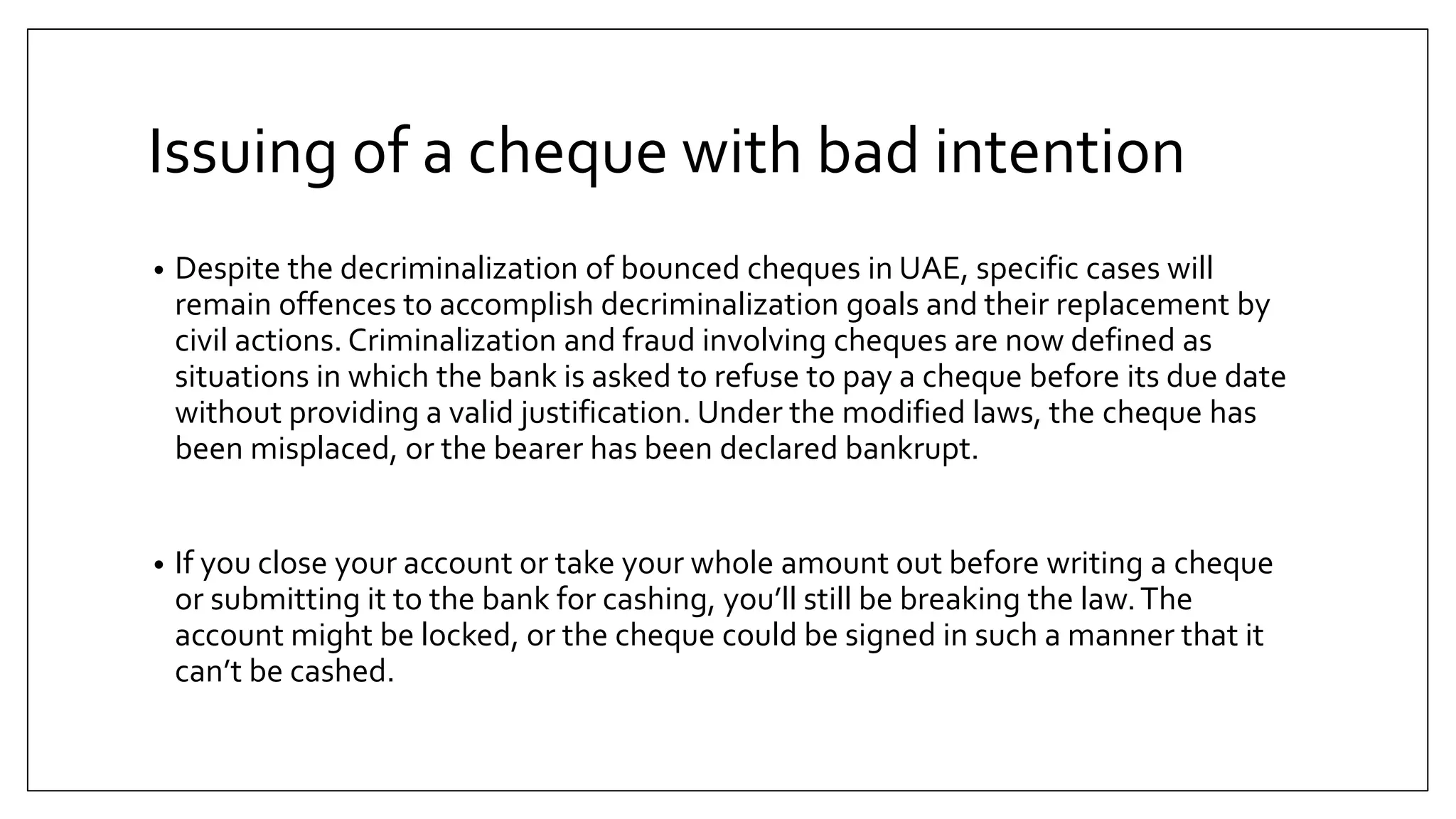 Bounced cheque no longer punishable by law in UAE | PDF