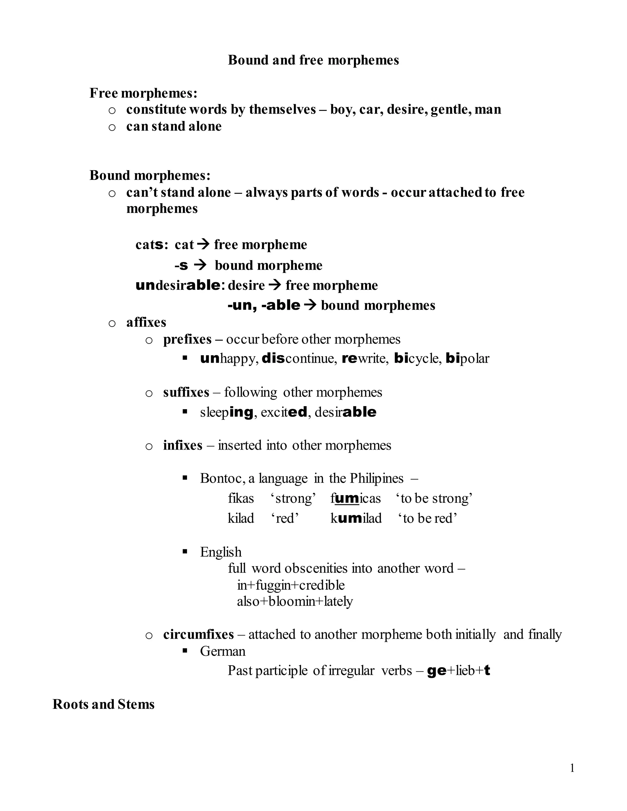 Bound and free morphemes | DOC