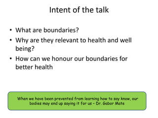 Personal Boundaries and its Relevance to Health By Dr. Sanjyot Pethe | PPTX