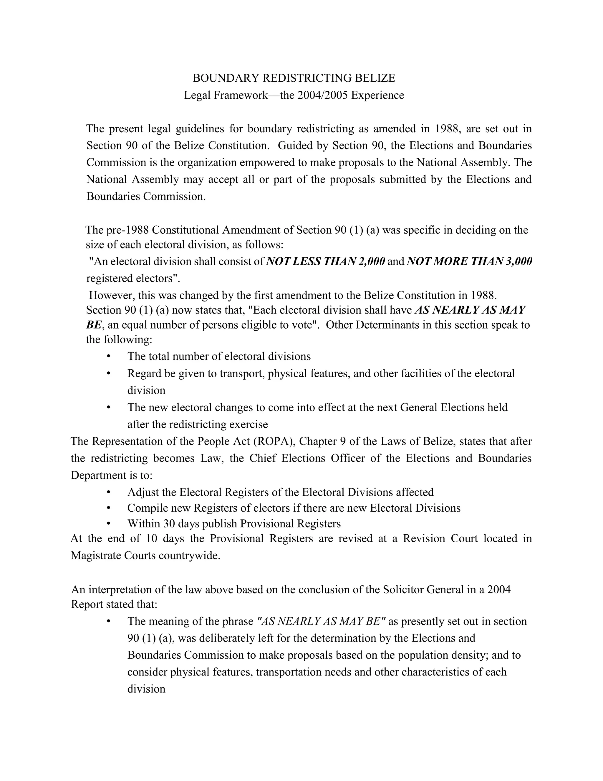 BOUNDARY REDISTRICTING BELIZE: Legal Framework 2004/2005 | DOCX