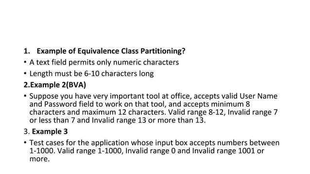 Boundary Value Analysis And Equivalence Partitioning With Examples 1 2pptx