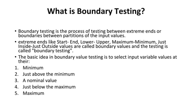 Boundary Value Analysis And Equivalence Partitioning With Examples 1 2pptx 