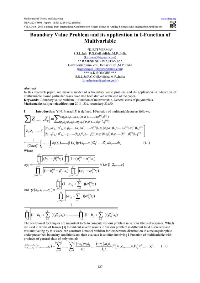 Boundary value problem and its application in i function of multivariable | PDF