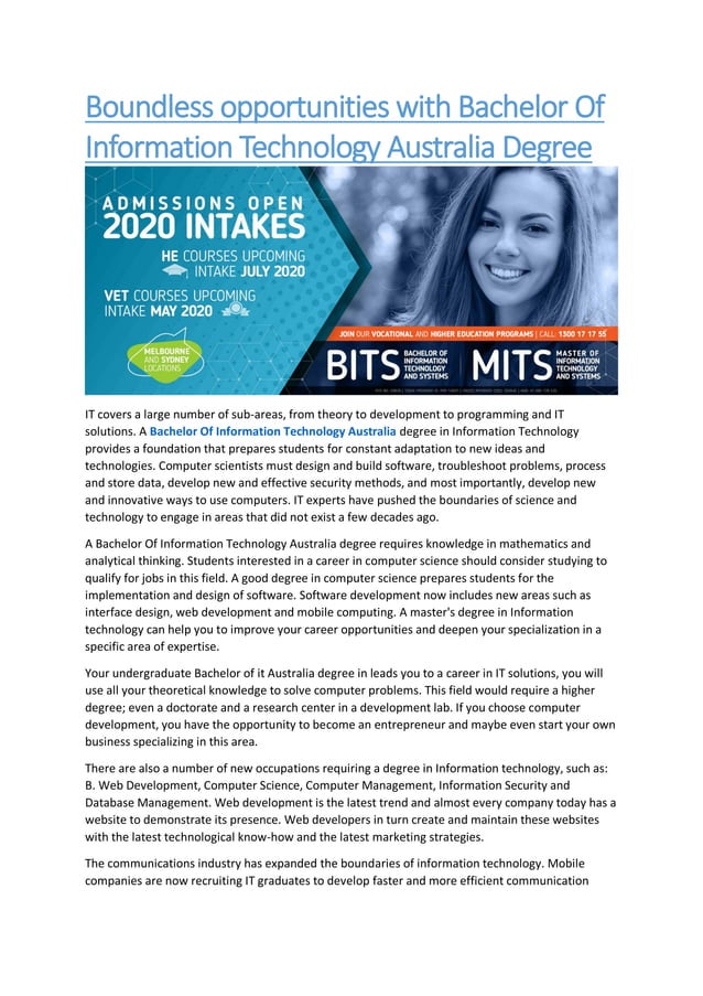 Bachelor Of Information Technology Australia | PDF