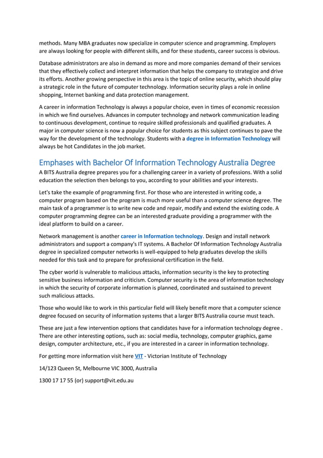 Bachelor Of Information Technology Australia | PDF