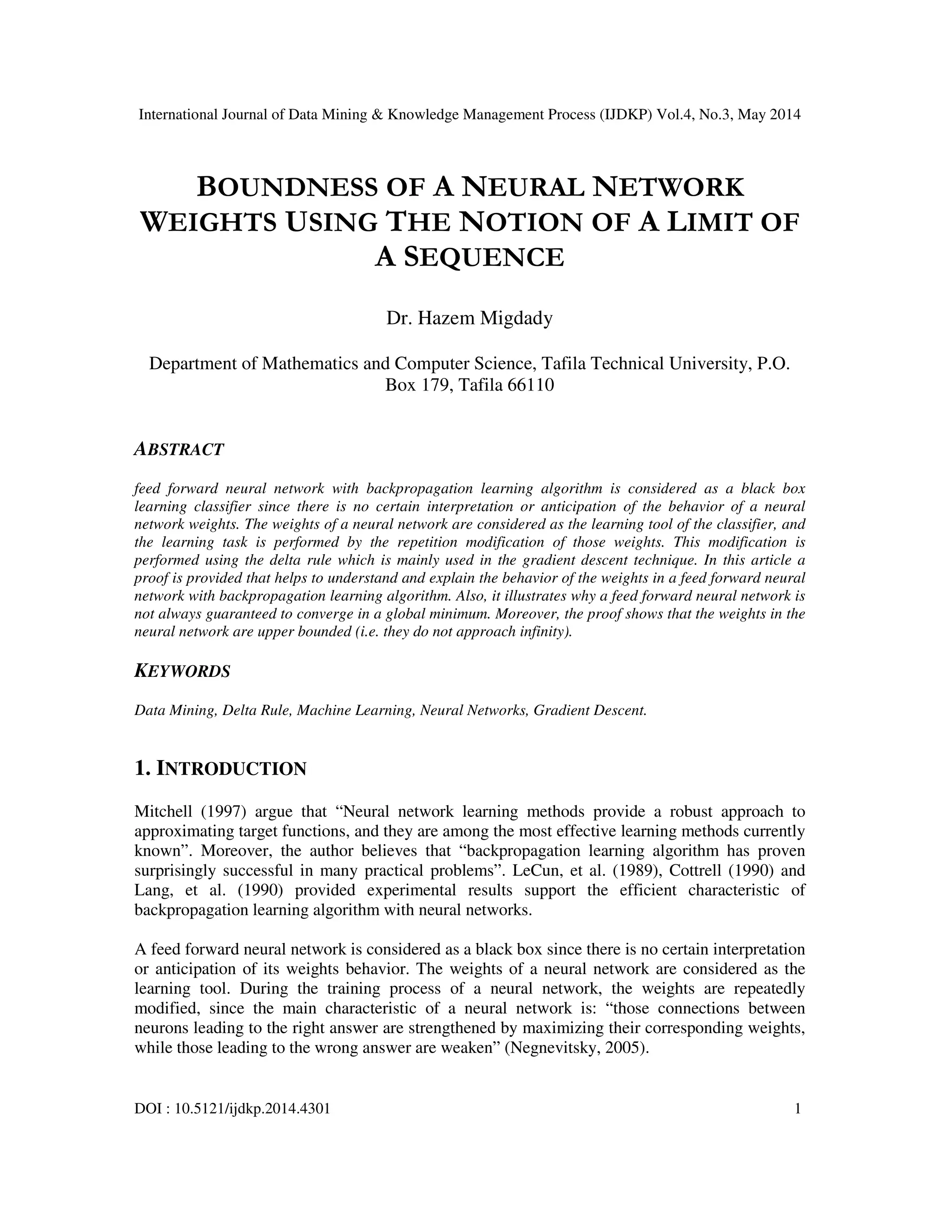 Boundness Of A Neural Network Weights Using The Notion Of A Limit Of A Sequence Pdf