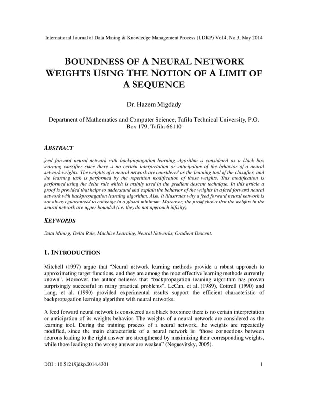 Boundness of a neural network weights using the notion of a limit of a sequence | PDF