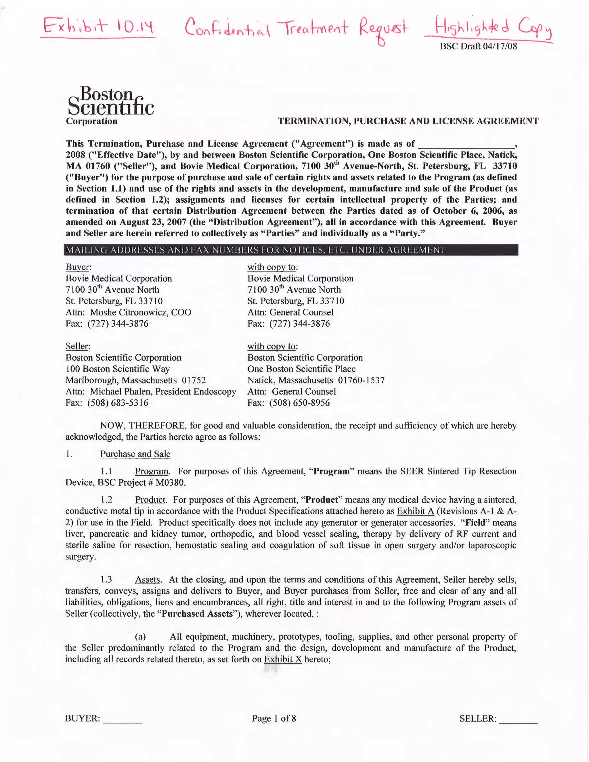 Bovie Medical Exhibit 10.14