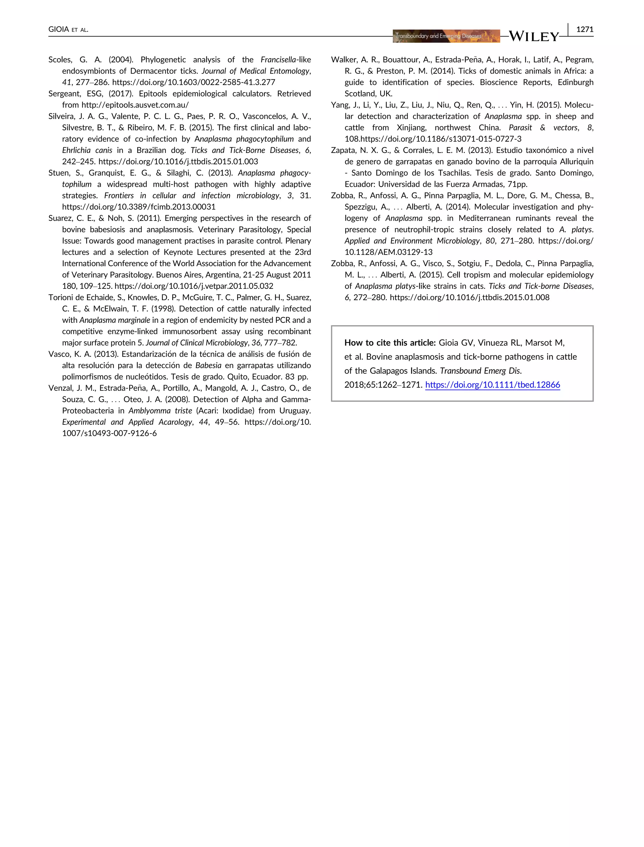 Bovine anaplasmosis and tick borne pathogens in cattle of the galapagos ...