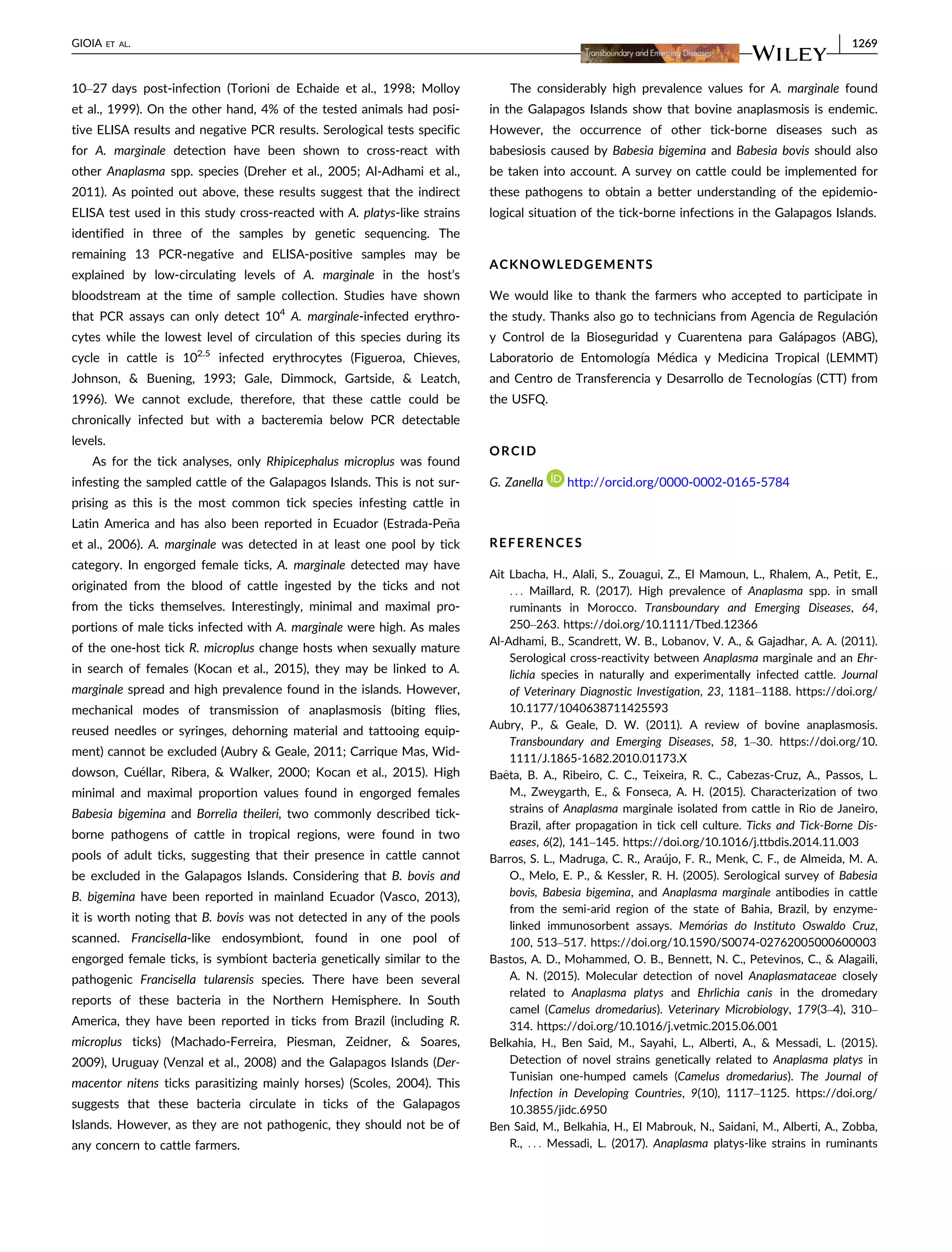 Bovine anaplasmosis and tick borne pathogens in cattle of the galapagos ...