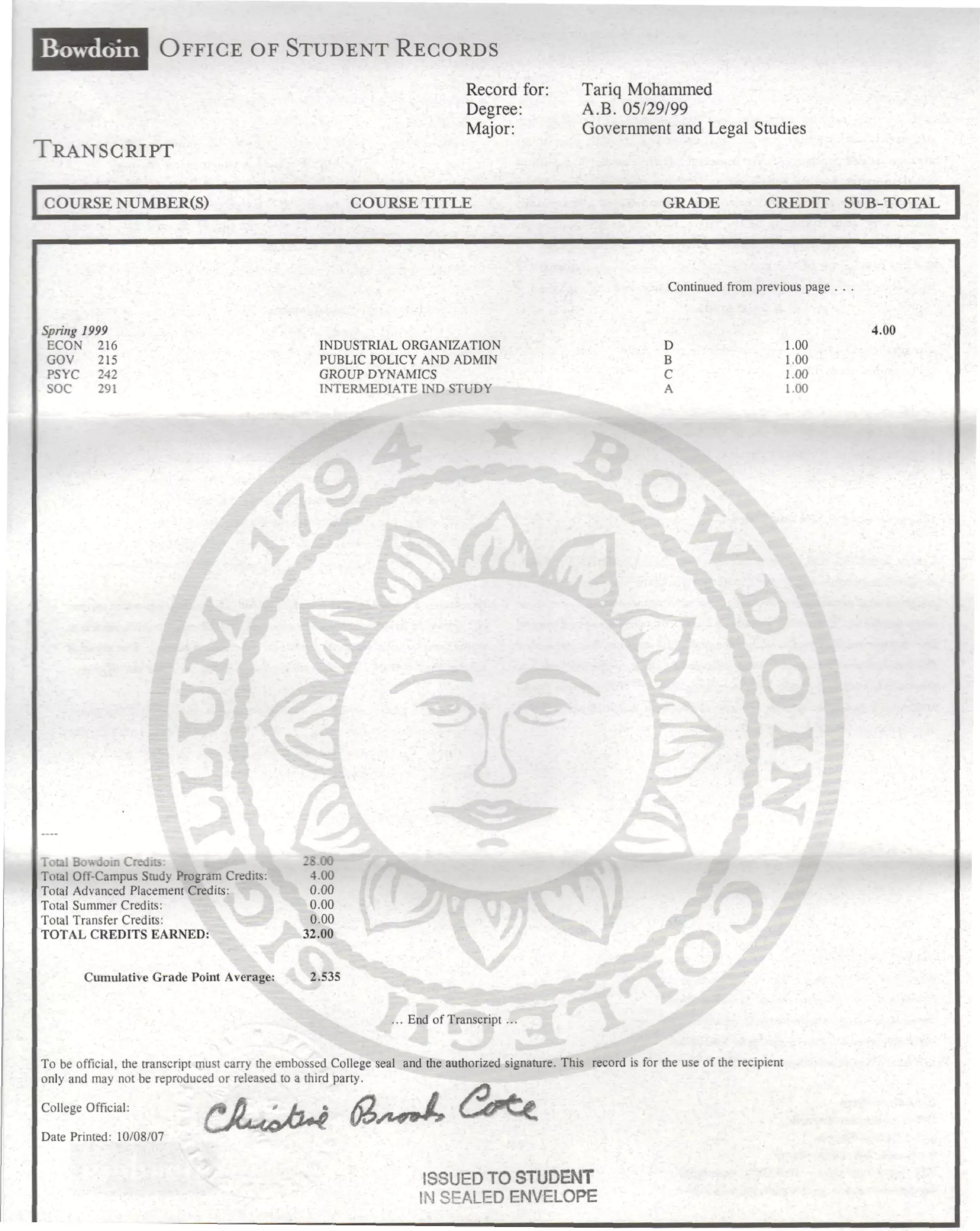 Bowdoin Transcript, Class of 1999 | PDF