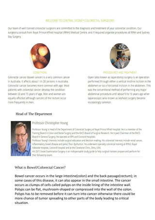 Bowel cancer - colorectal surgeon, Australia | DOC | Medical Health